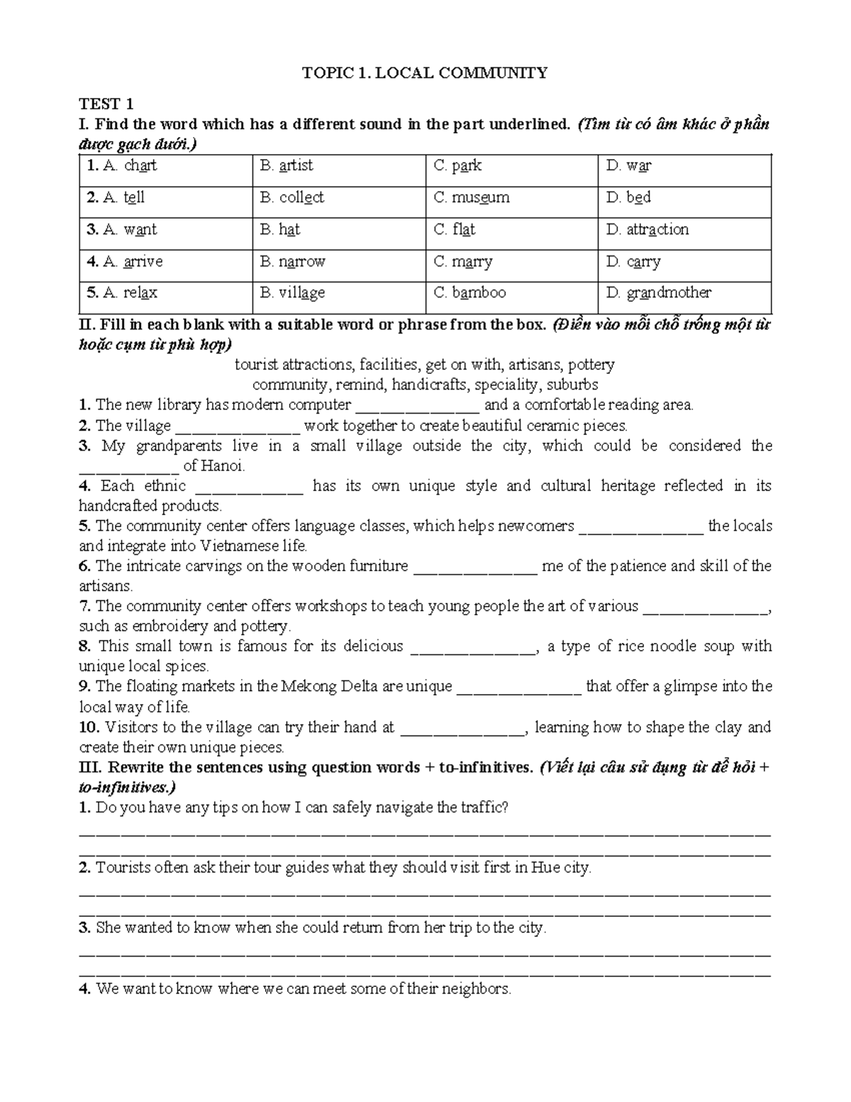 Revision UNIT 1 - Local Community Test 1 - Studocu