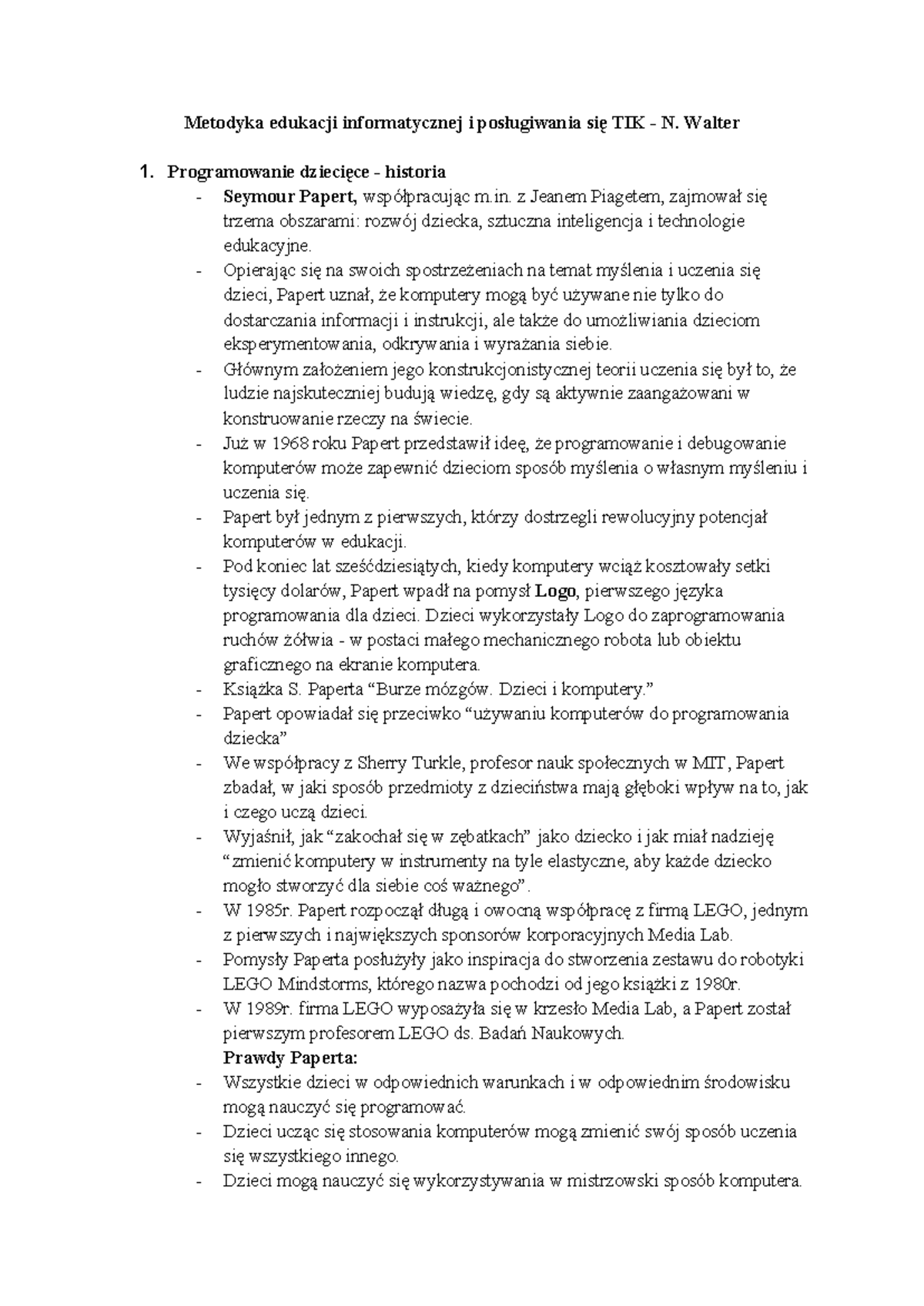 Wykłady TIK Natalia Walter - Metodyka edukacji informatycznej i ...