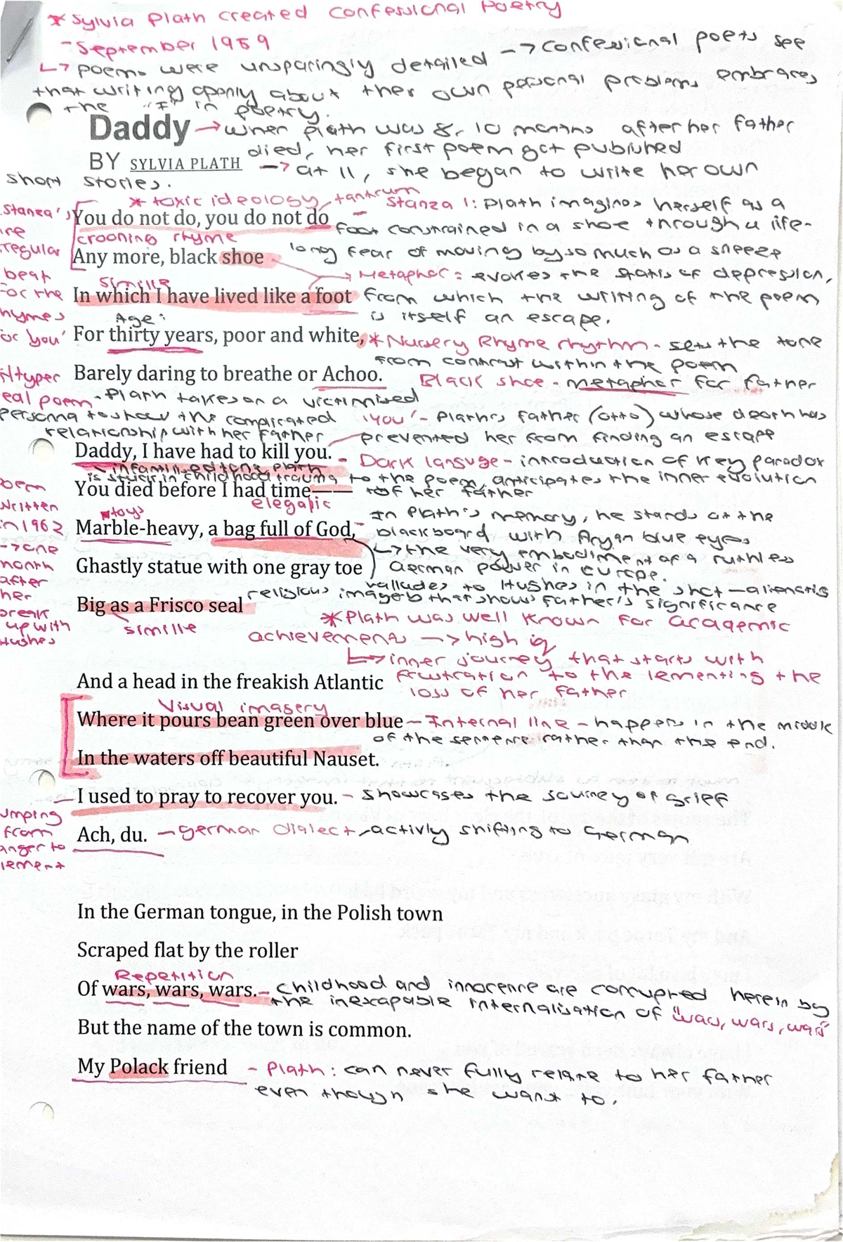 Daddy - Sylvia Plath (ENG 101: Poetry Analysis) - Studocu