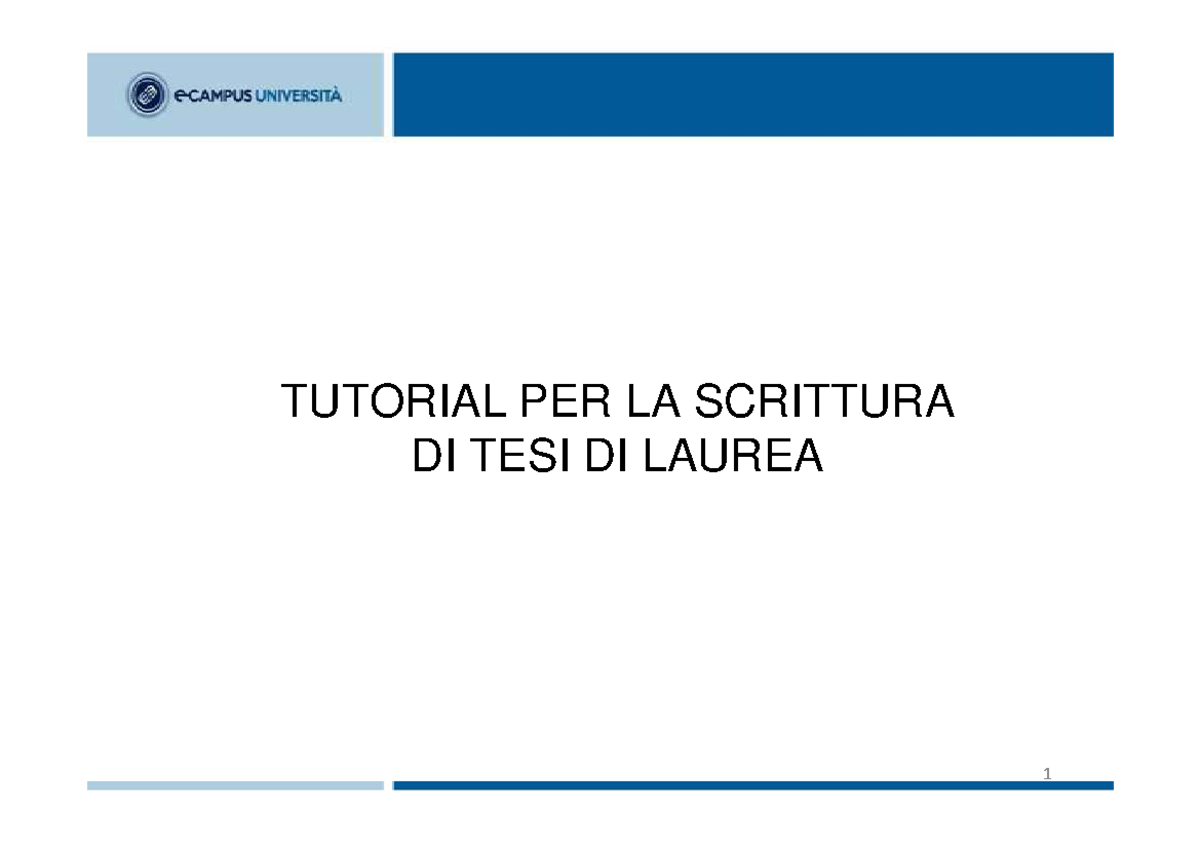 Linee Guida per la Tesi di Laurea all'ECampus: Tutorial Completo - Studocu