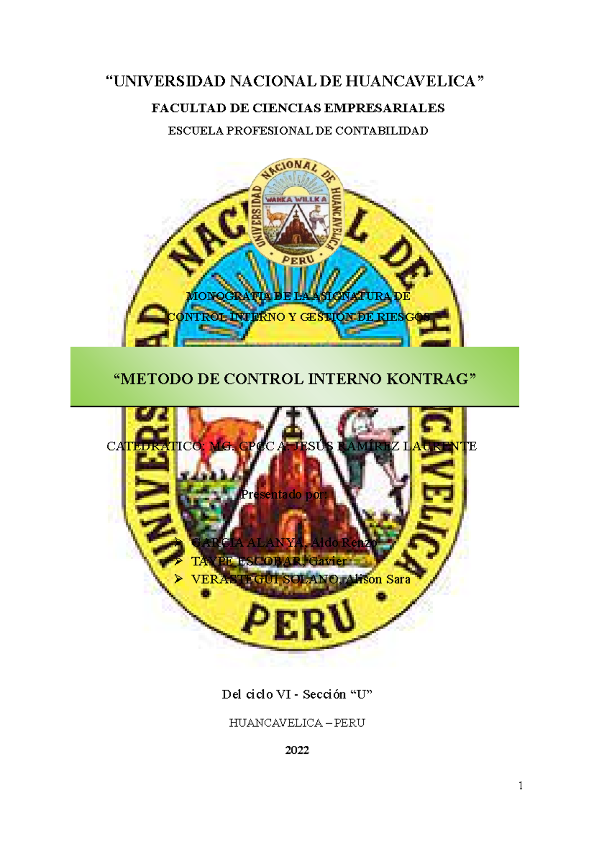 Monografía sobre el Método de Control Interno Kontrag - CICLO VI - Studocu