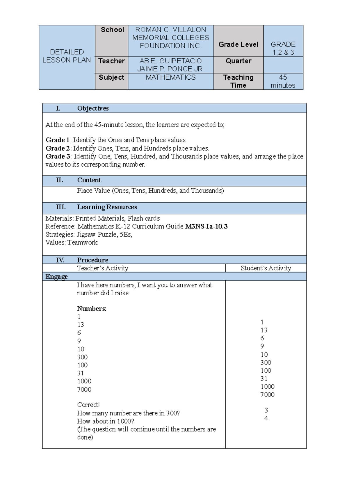 5Es MATHEMATICS DETAILED LESSON PLAN FOR GRADE 1-3 - Studocu