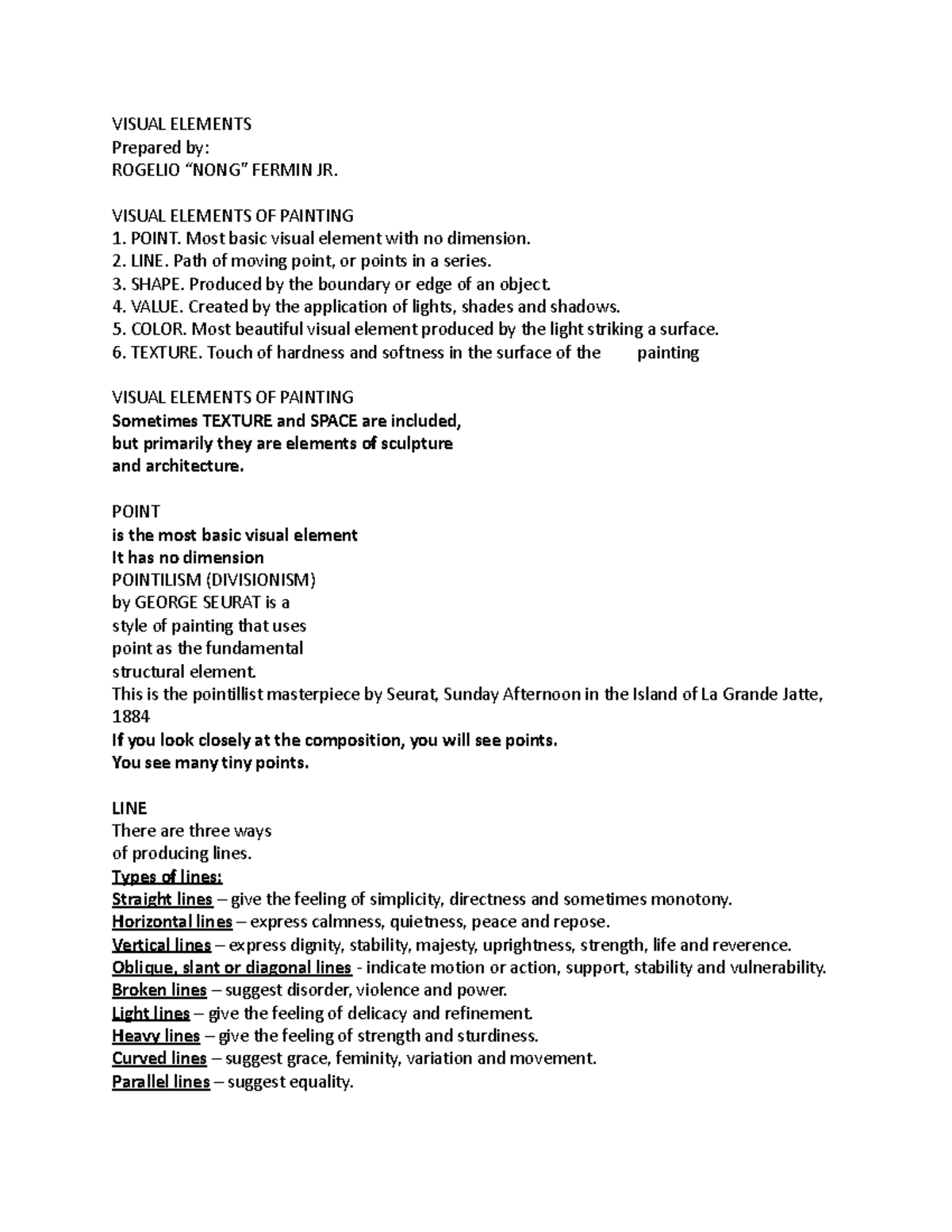 Visual- Elements - This a lesson in Art Appreciation subject. - VISUAL ...