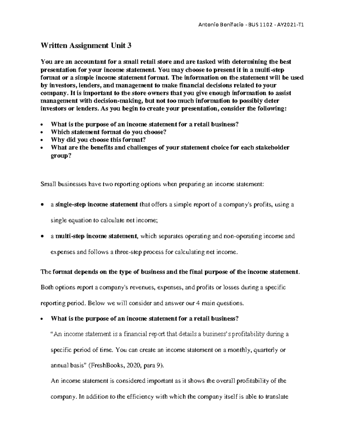 BUS 1102 Written Assignment: Cash vs. Accrual Accounting Methods - Studocu