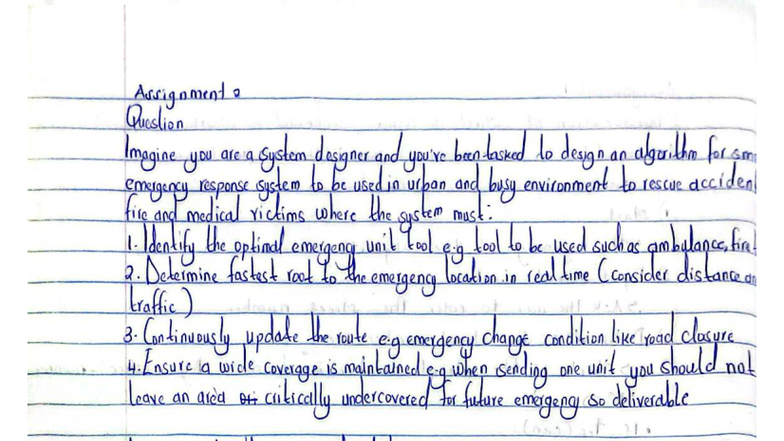 Assignment 2: Emergency Response System Algorithm Design - Studocu