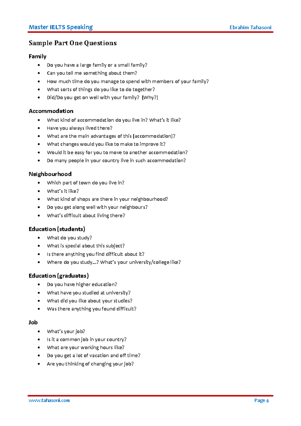 B1 - Master IELTS Speaking Sample Questions for Final Exam - Studocu