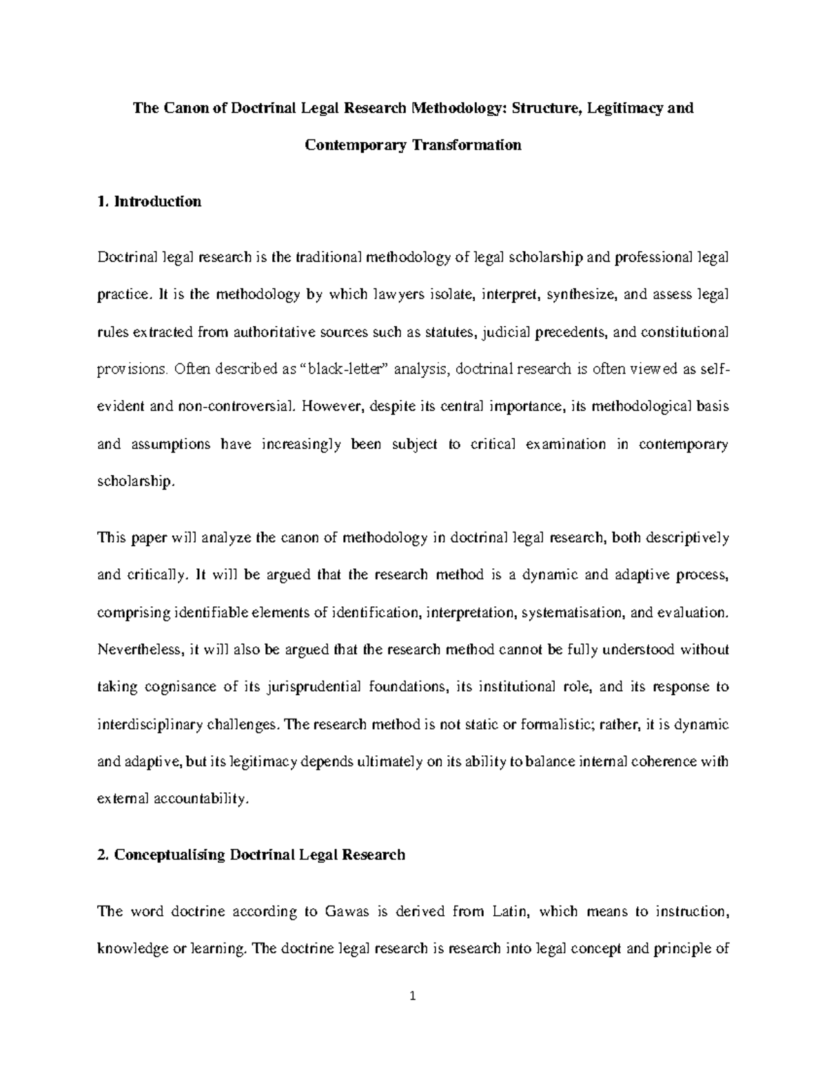 Doctrinal Legal Research Methodology: Canon, Structure & Transformation ...