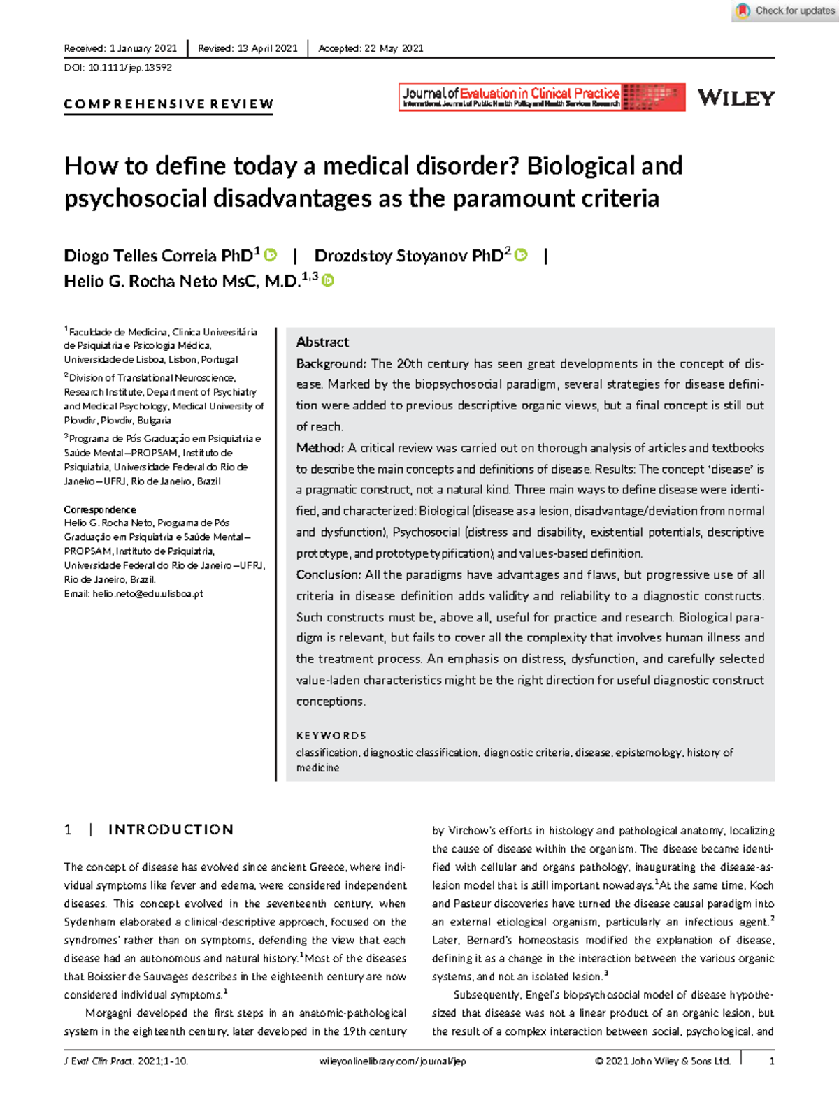 How to Define Medical Disorders: Biological & Psychosocial Criteria ...