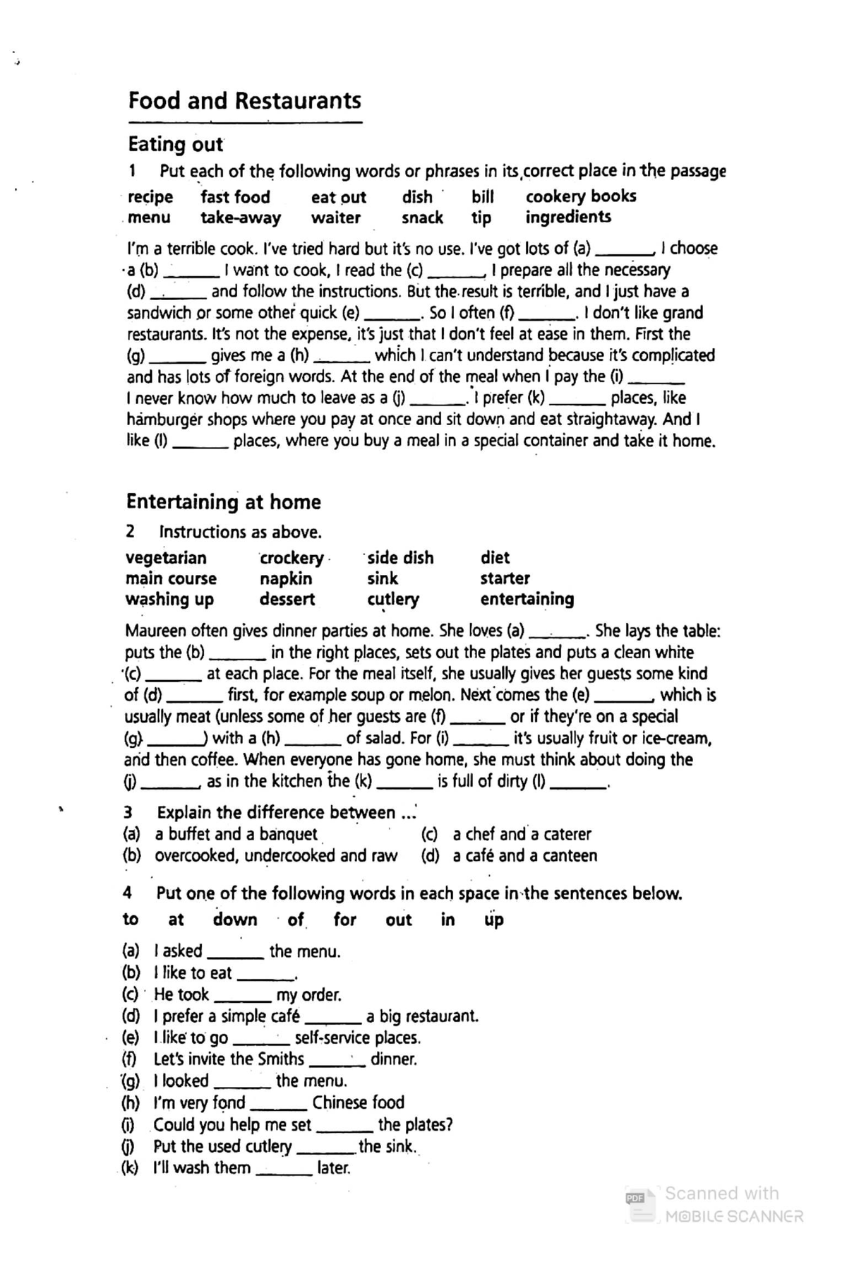 Food & Restaurant Vocabulary Study Guide - English Language Skills ...