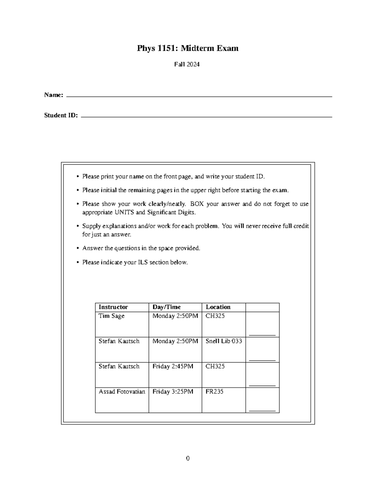Phys 1151: Practice Midterm Exam Guidelines and Problem Set - Studocu