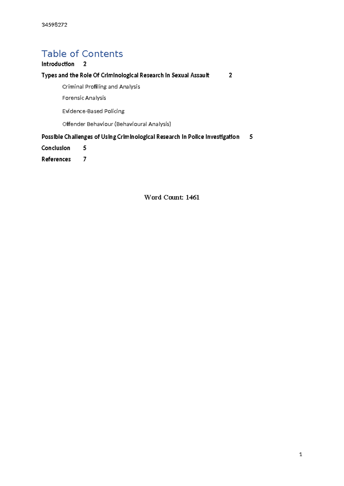 CRM203 Essay - Table of Contents Introduction 2 Types and the Role Of ...