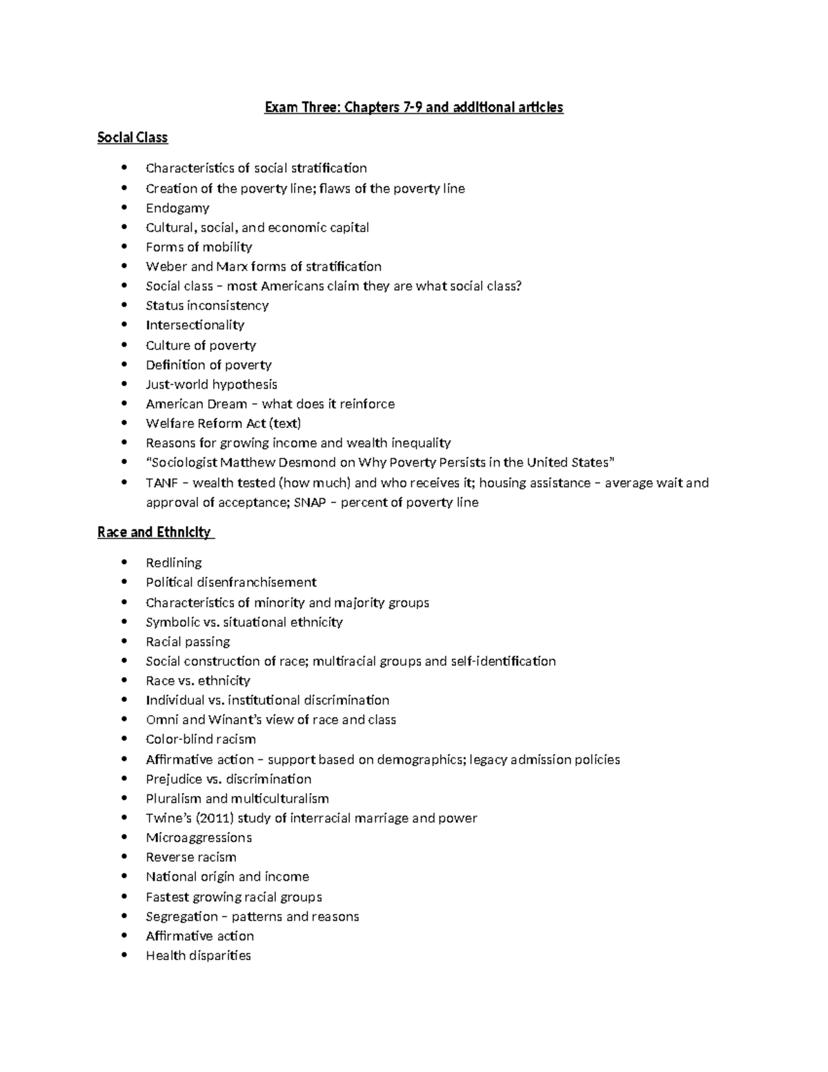 Social Class, Race, and Gender: Exam Three Notes (Sociology 101) - Exam ...