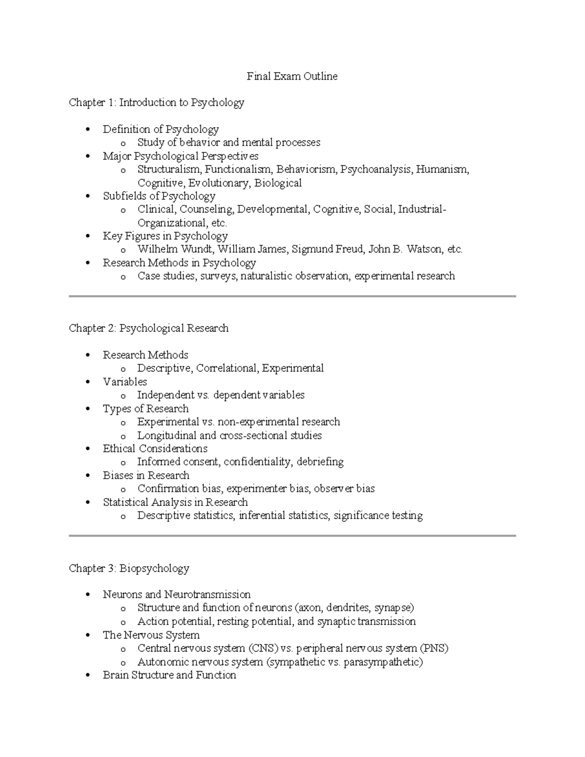 Final Exam Study Guide: Psychology Outline (Chapters 1-16) - Final Exam ...