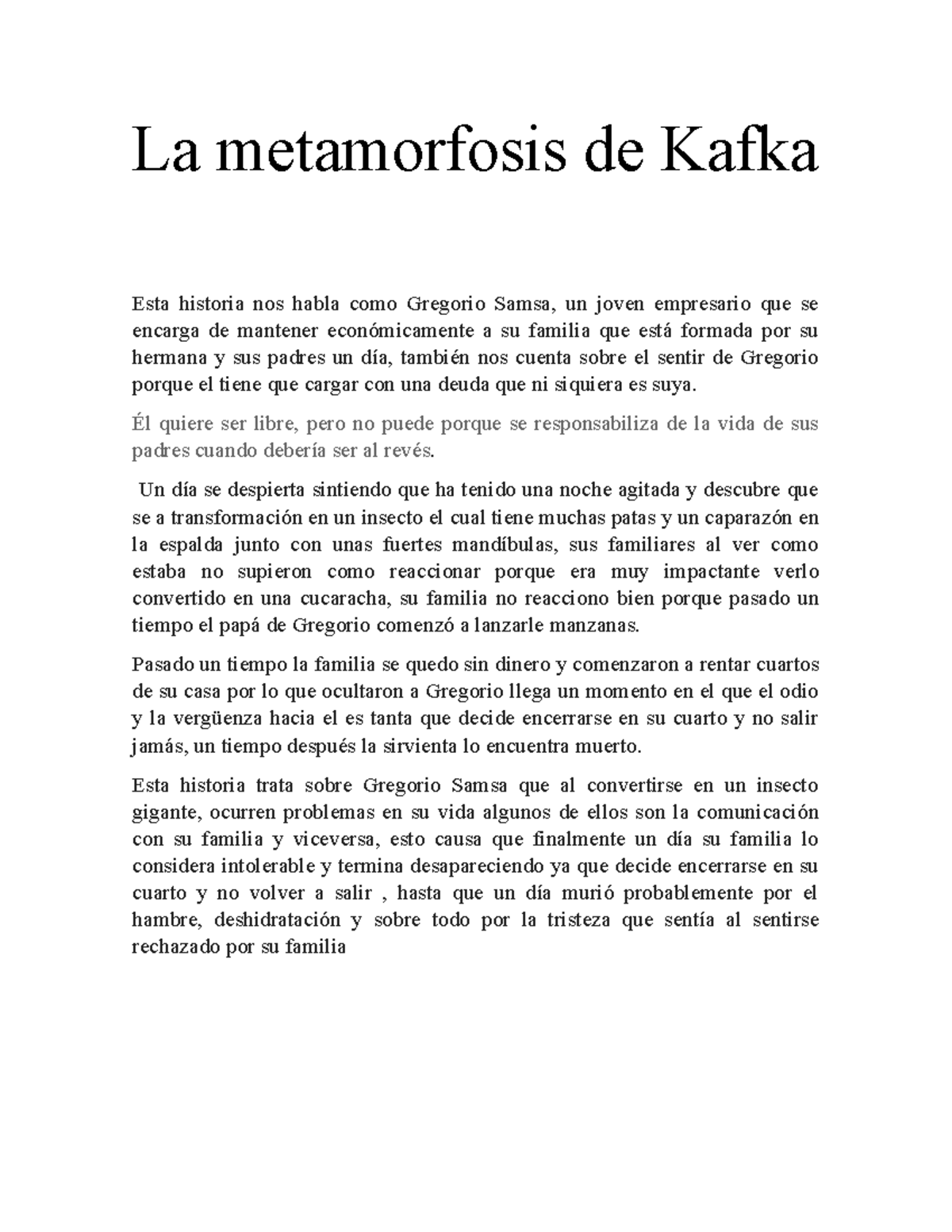 Resumen de la metamorfosis de Franz Kafka - La metamorfosis de Kafka ...