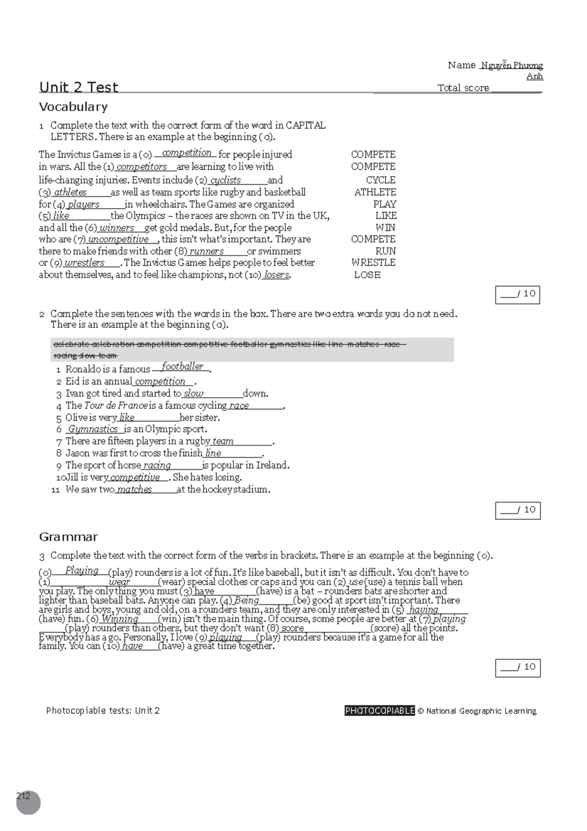 Pre-intermediate Unit 2 Vocabulary & Grammar Practice Test - Studocu