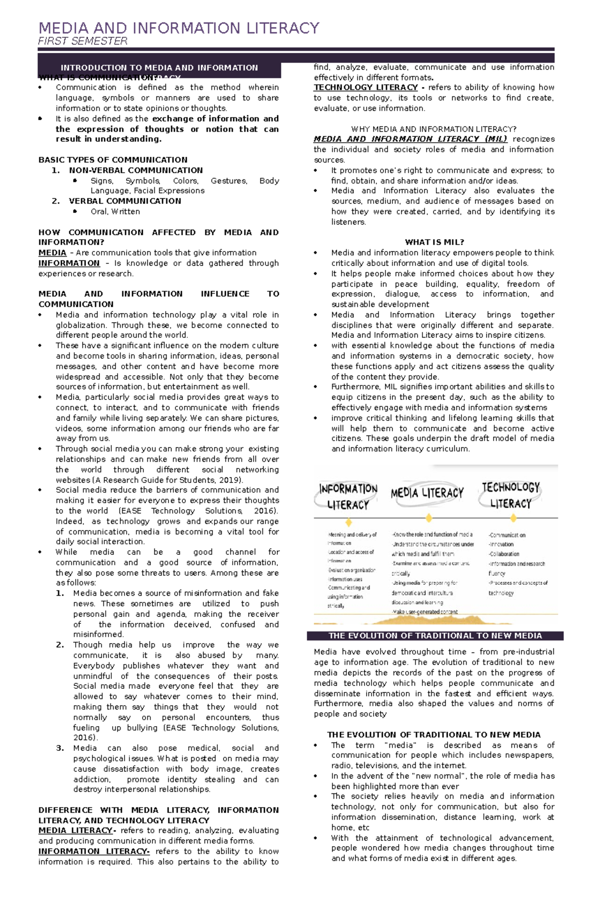 MEDIA AND INFORMATION LITERACY (MIL) FIRST SEMESTER REVIEWER - Studocu