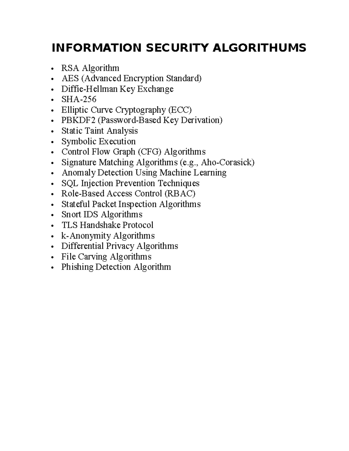 Information Security Algorithms Overview and Key Techniques - Studocu