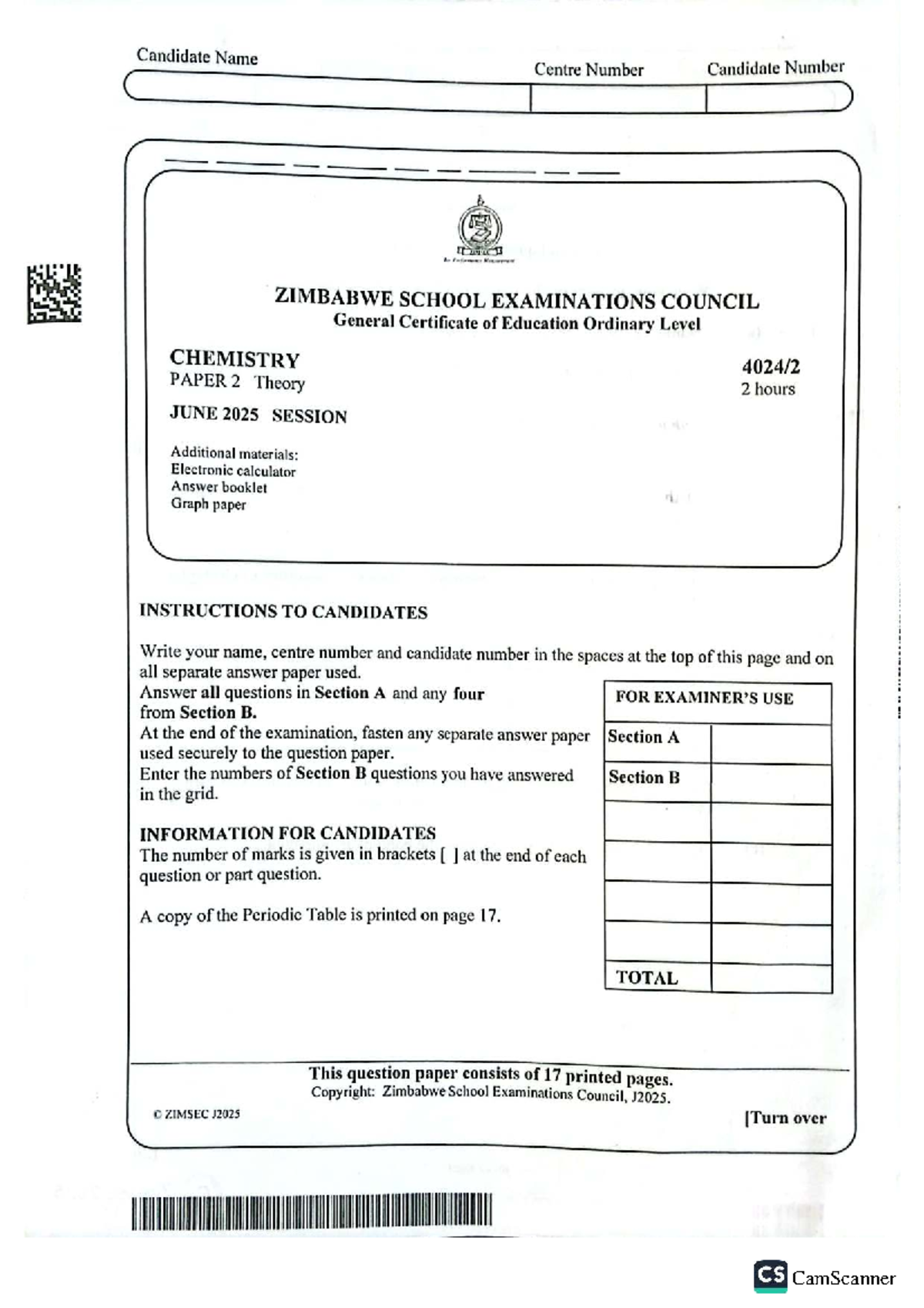 Chemistry P2 Exam Paper - June 2025 (ZIMSEC J2025) - Studocu