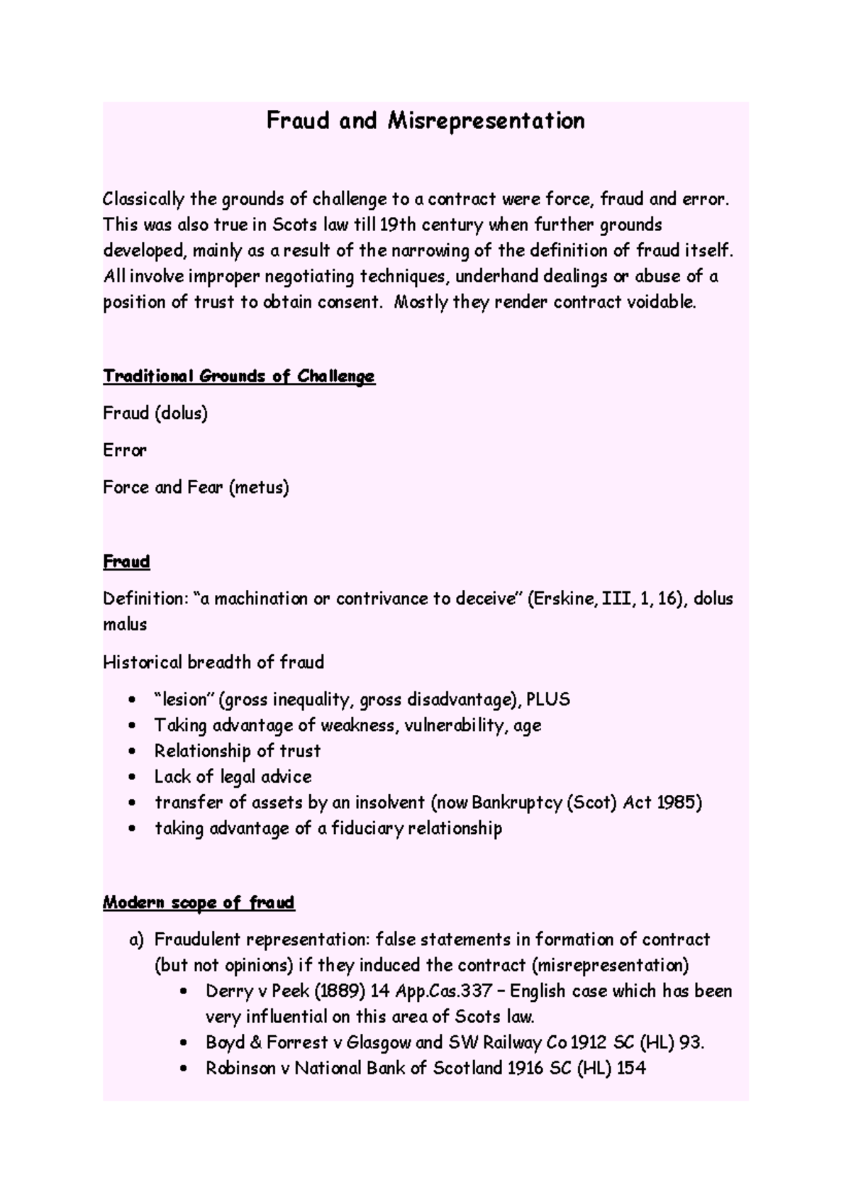9. Fraud and Misrepresentation in Contract Law - Studocu