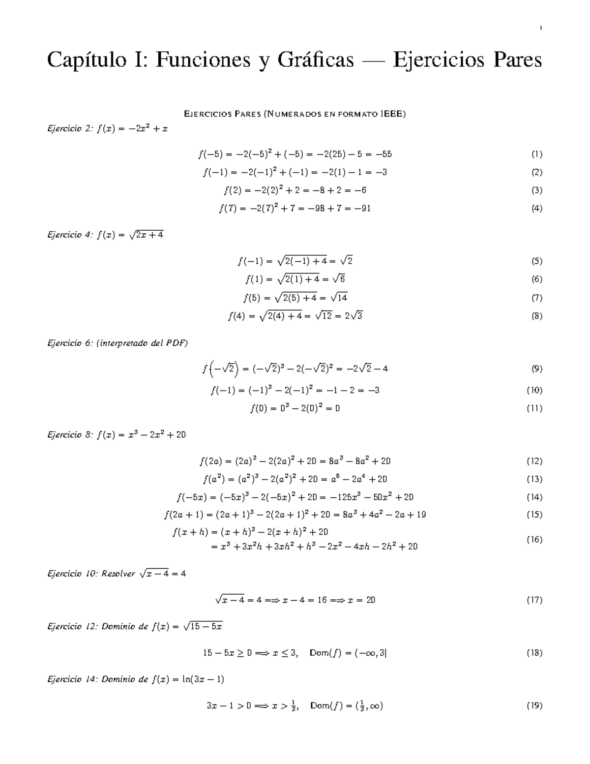 1 I: Funciones y Ejercicios Pares - Ecuaciones y Dominio - Studocu