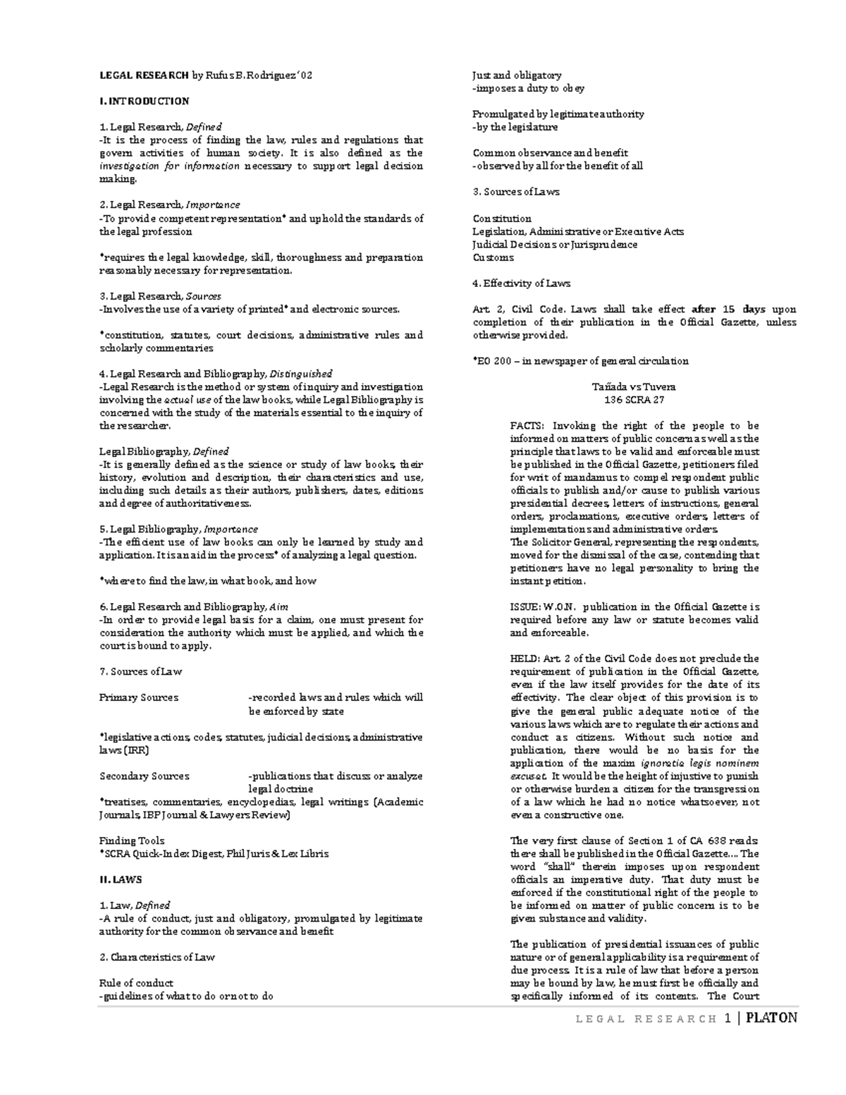 LEGAL RESEARCH 101: Understanding Legal Principles and Sources - Studocu