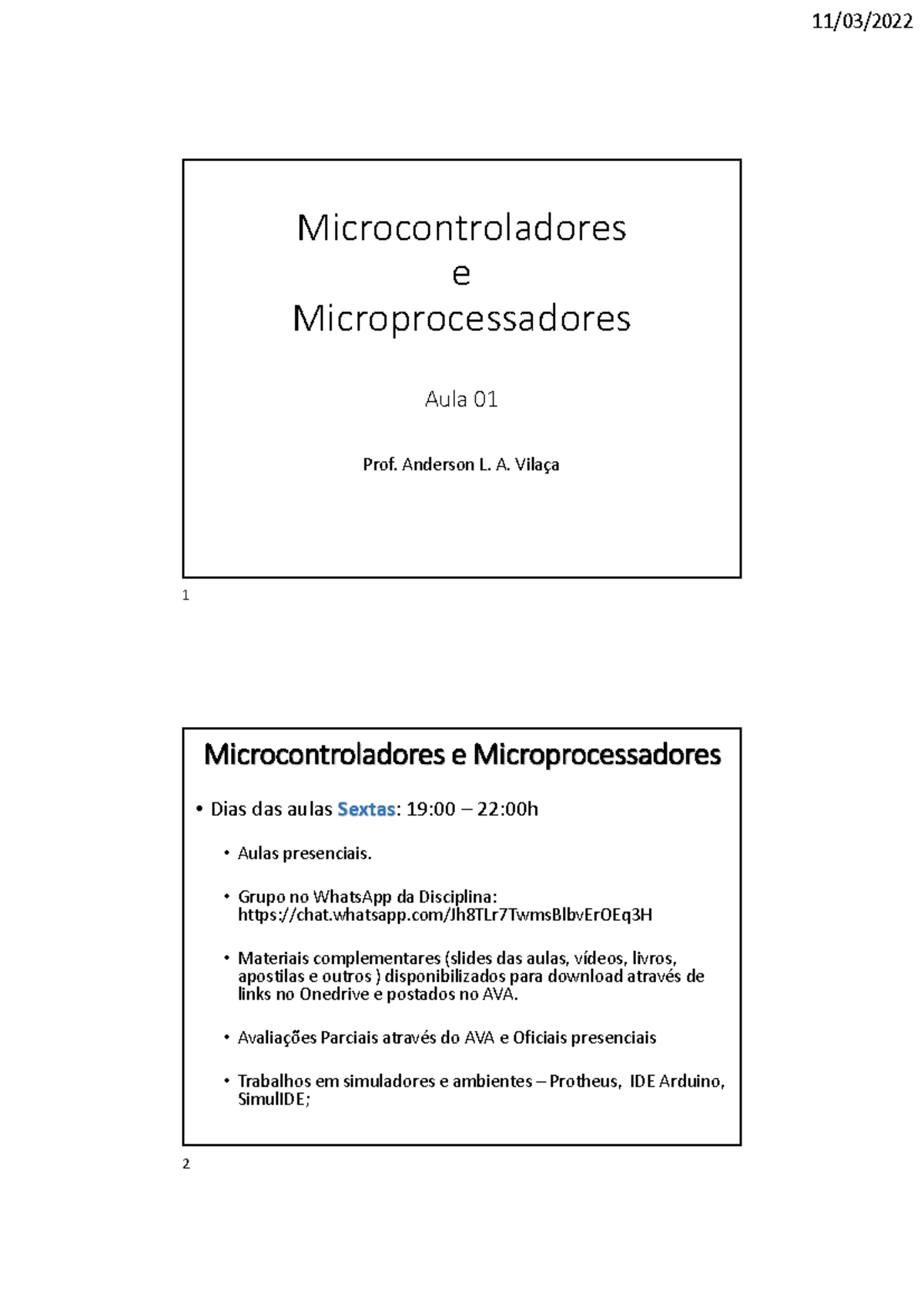 MPU MCU Slides Aula 01 - U1S1: Introdução a Microprocessadores - Studocu