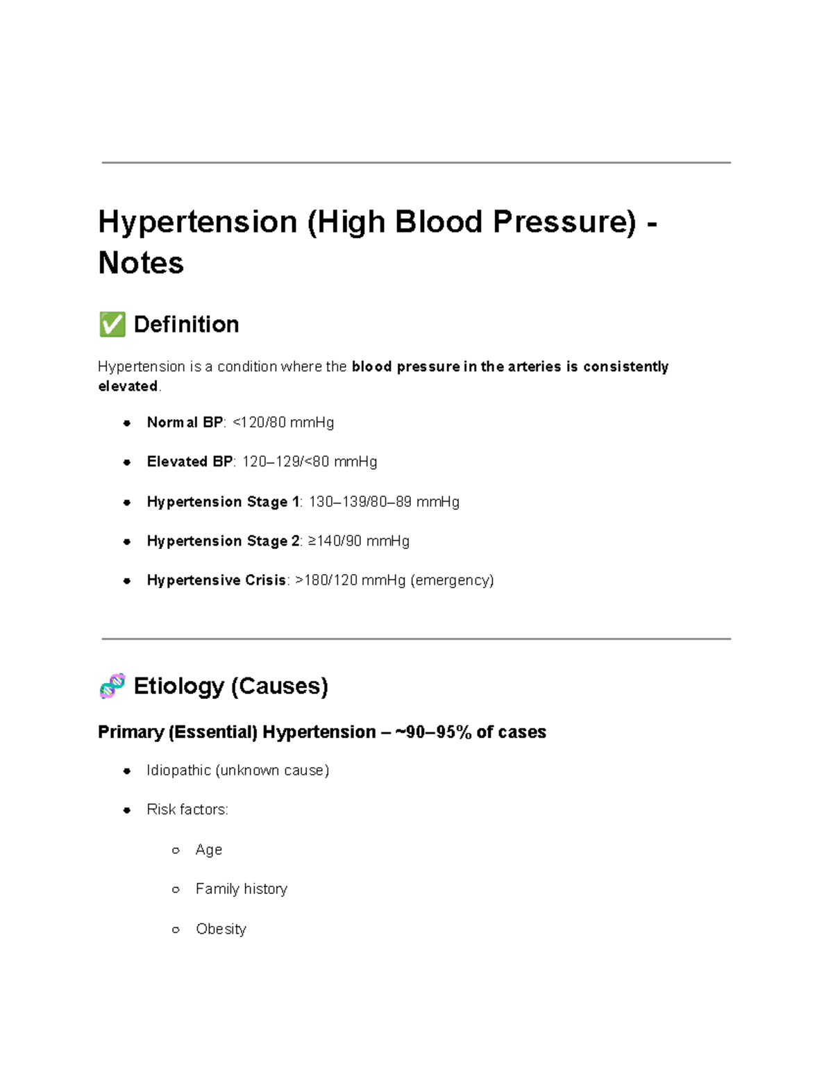 Hypertension (High BP) Lecture Notes: Definition, Causes, and ...