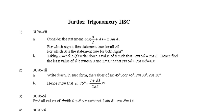 Further Trigonometry HSC Study Notes and Solutions - Studocu