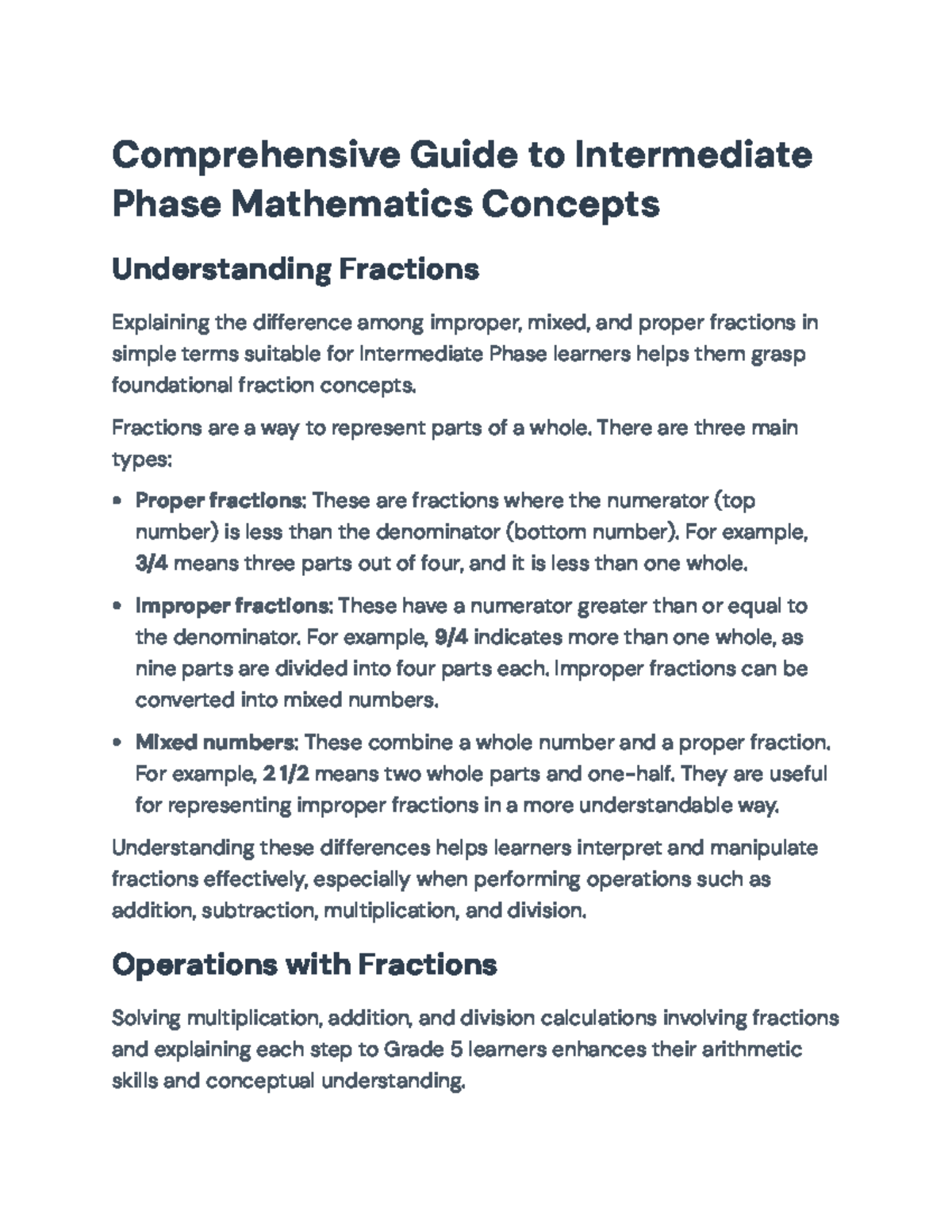 Intermediate Phase Math Concepts: Understanding Fractions & Operations ...