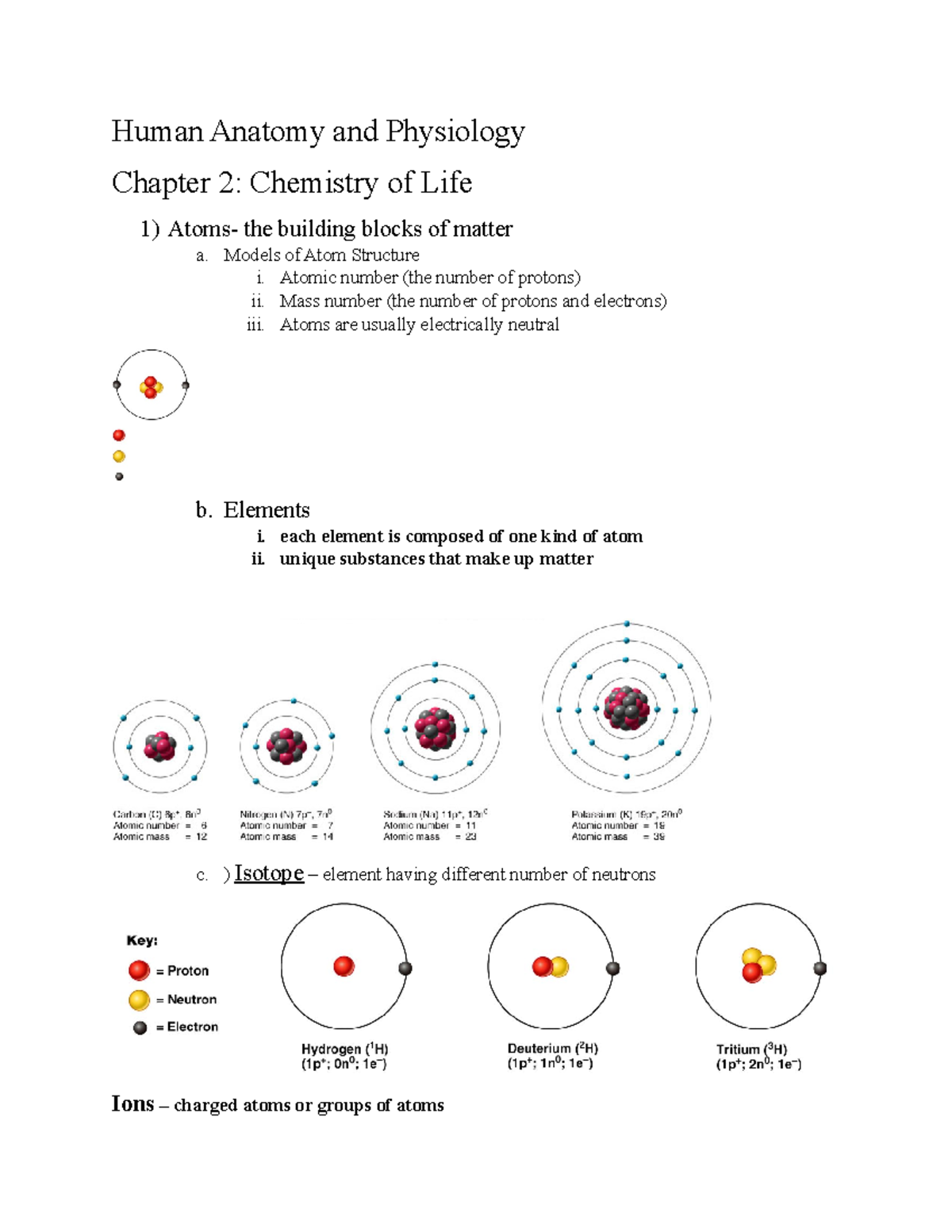Human Anatomy and Physiology CH 2: Chemistry of Life Overview - Studocu