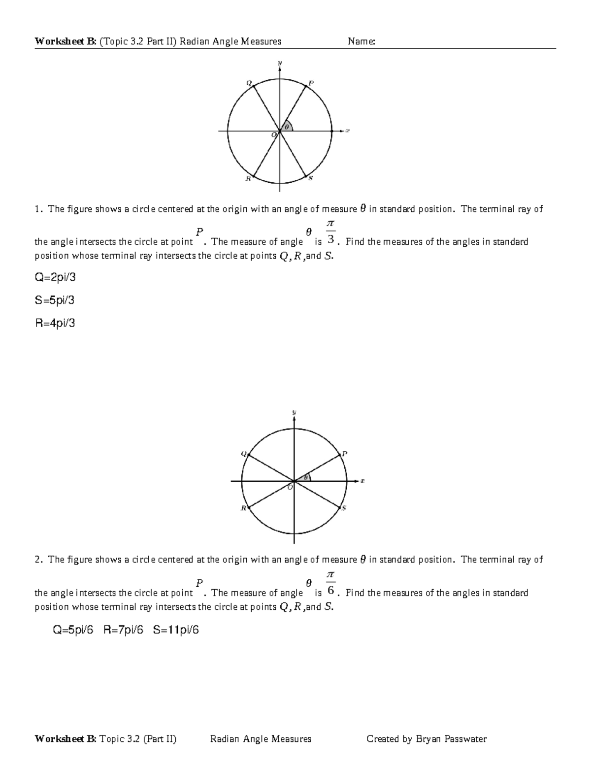Worksheet B (Topic 3.2) Radian Measures and Angle Positions - Studocu