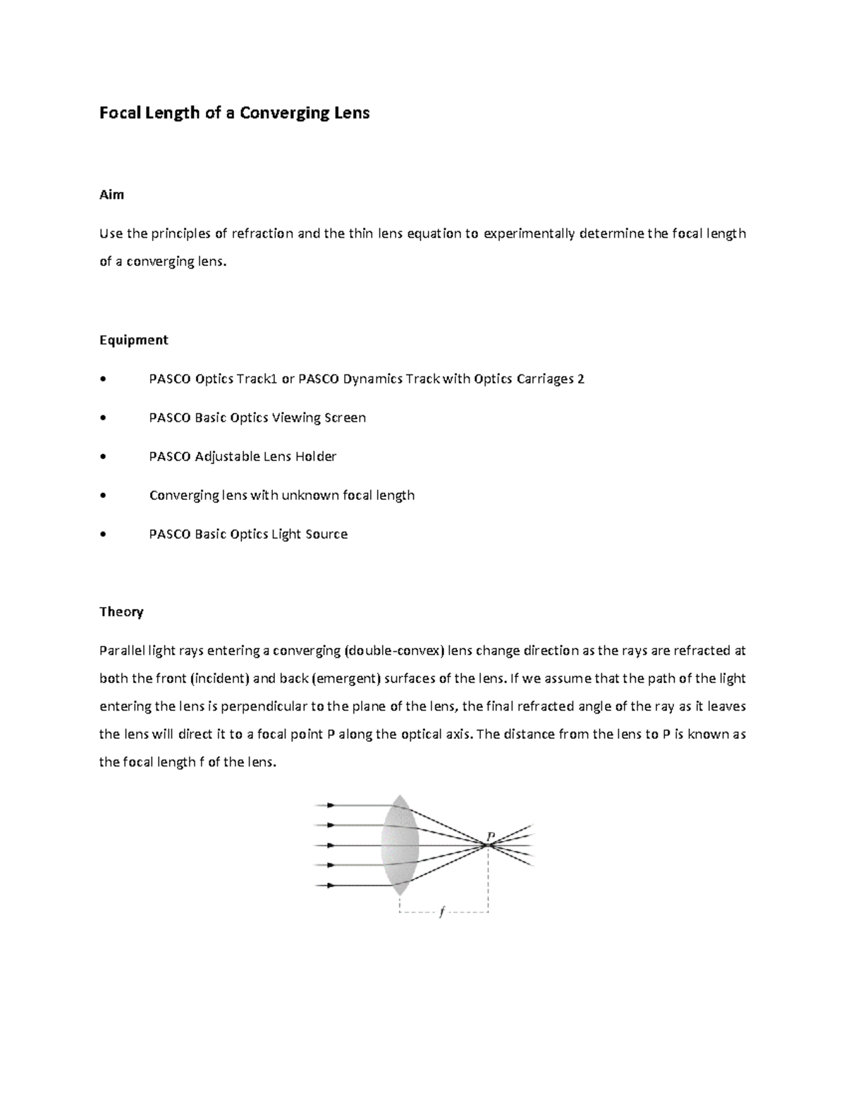 Experiment 3: Determining Focal Length of Converging Lens - Studocu