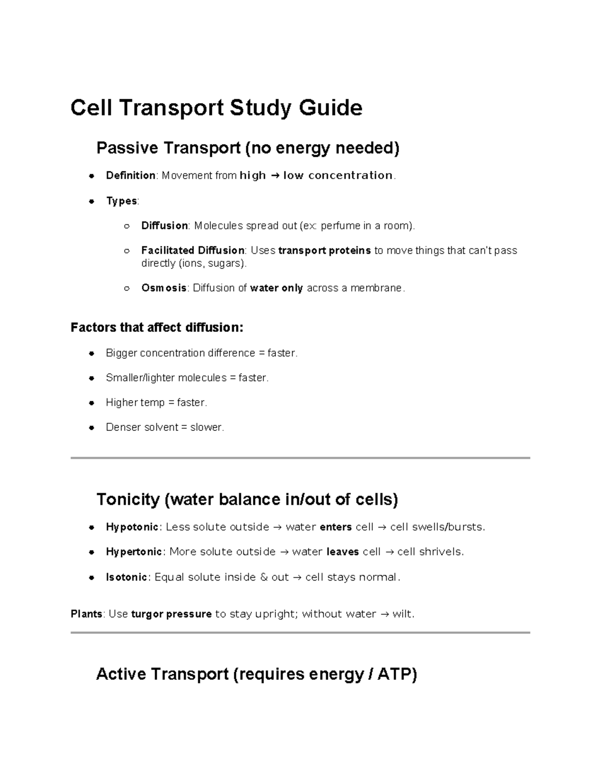Cell Transport Study Guide & Test Tips (Bio 101) - Studocu