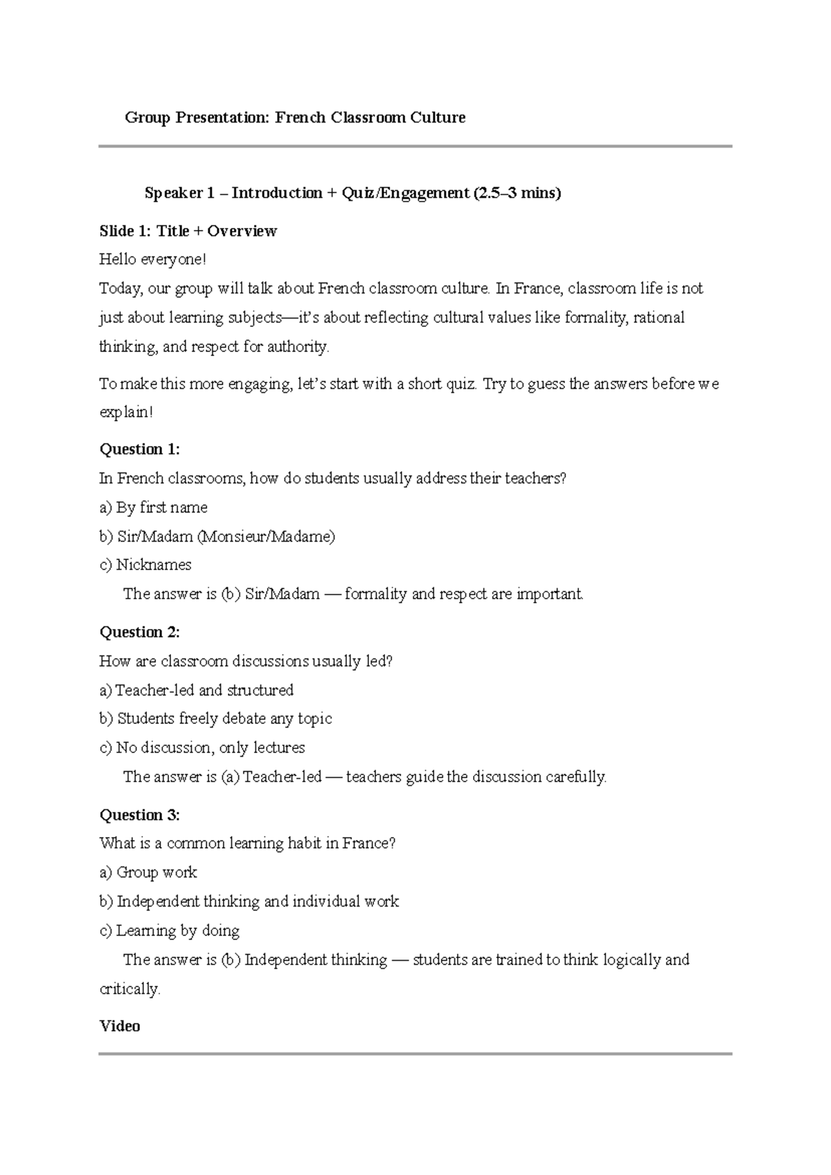 Group Presentation: French Classroom Culture Overview - Studocu