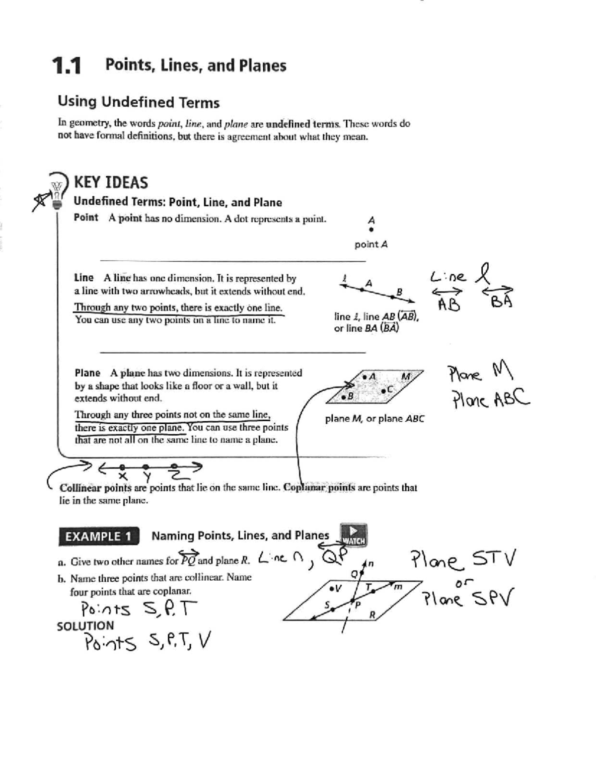 "1.1 Points, Lines, and Planes: Undefined Terms in Geometry" - Studocu