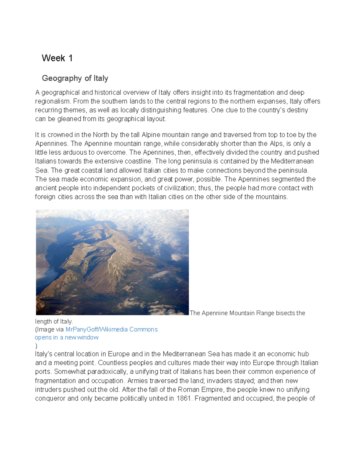 Italian Culture & Geography Notes - Week 1 to Week 3 Overview - Studocu