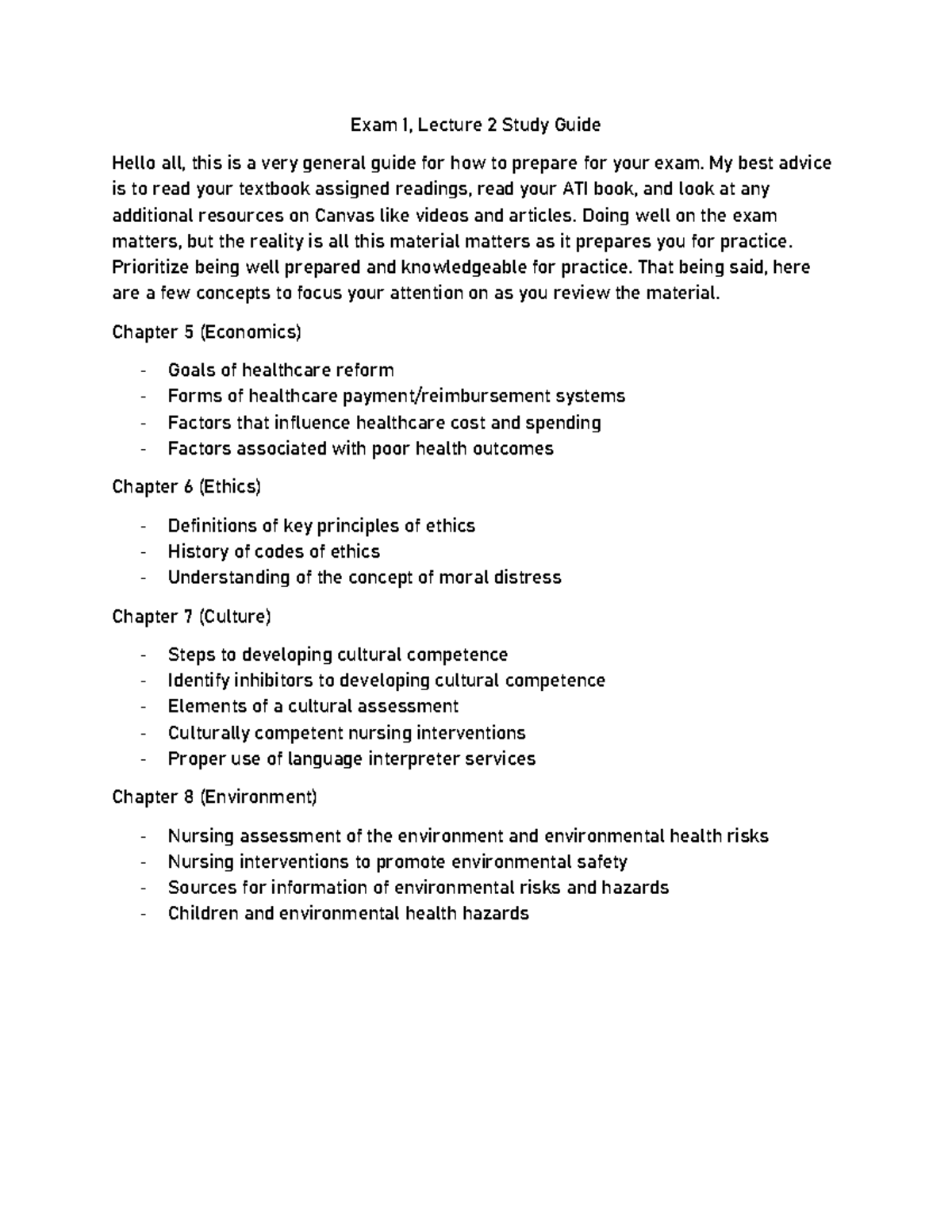 Community Health L 2E1 - Exam 1 Review and Study Guide - Studocu