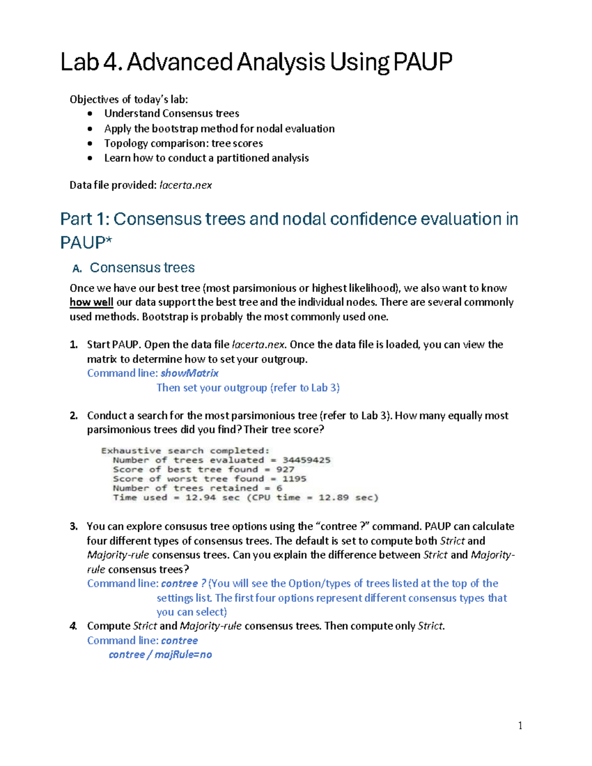 Lab 4: Advanced Analysis Using PAUP - Lab Instructions - Studocu