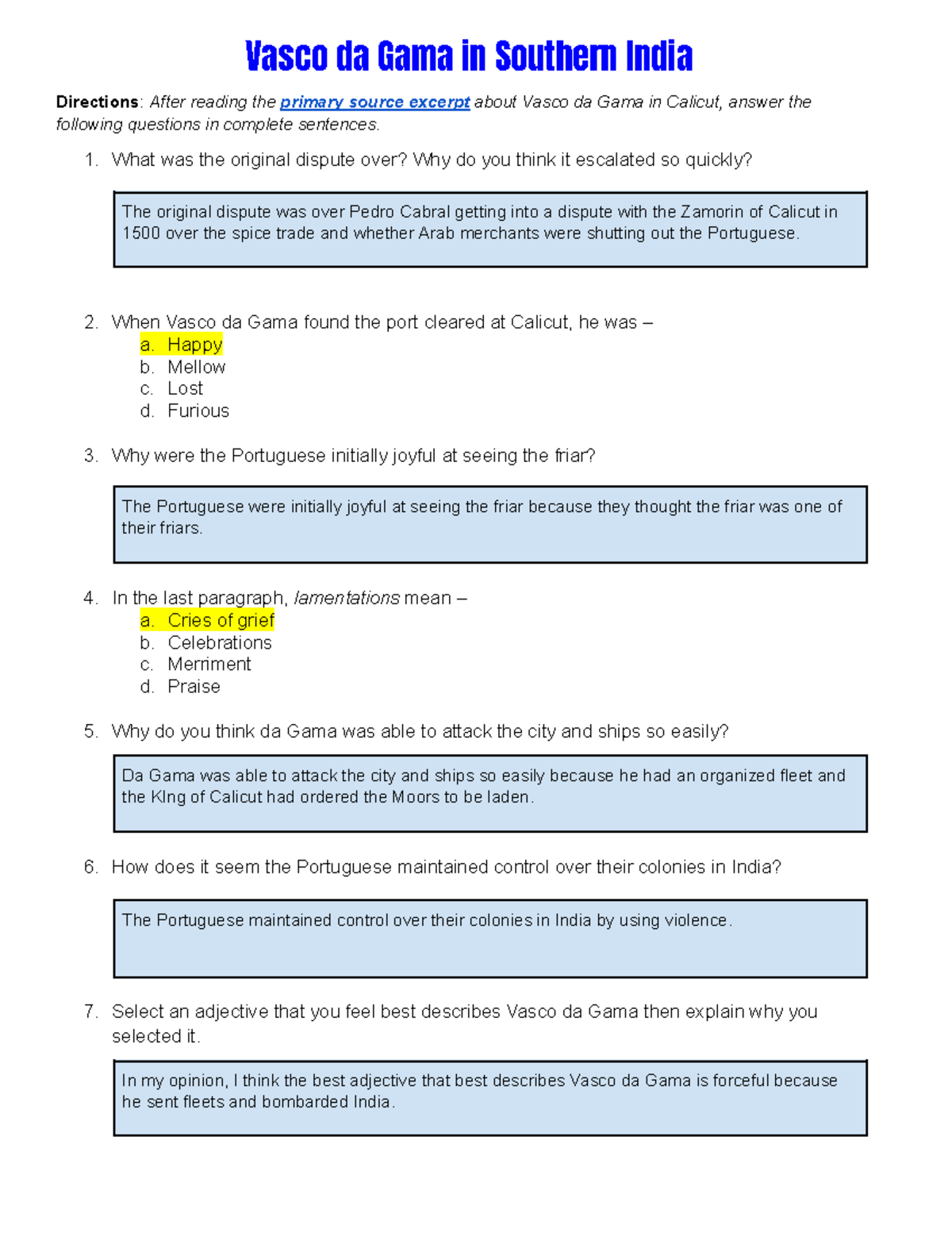 Vasco da Gama in Southern India - Vasco da Gama in Southern India ...