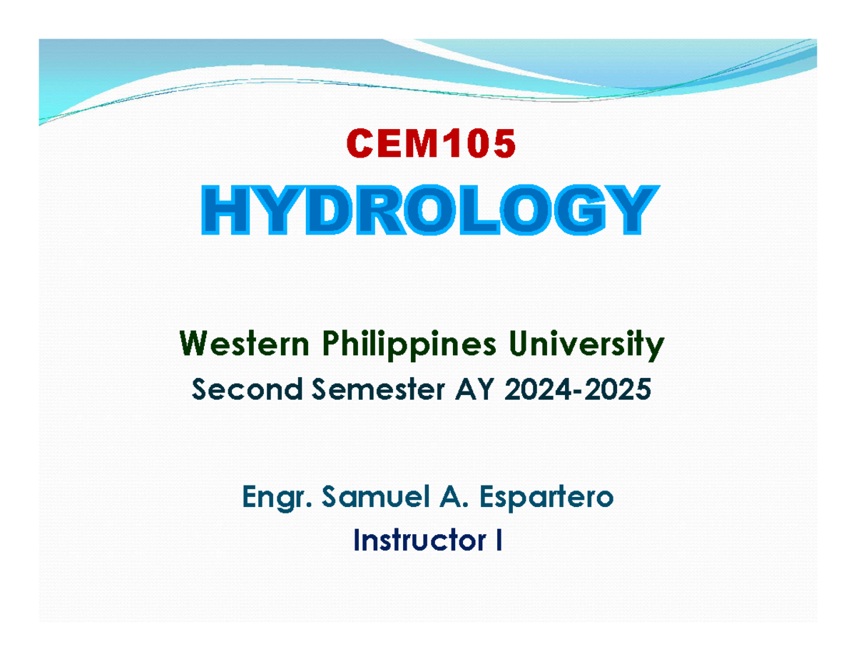 CE108 Lecture Notes: Hydrologic Cycle and Engineering Applications ...