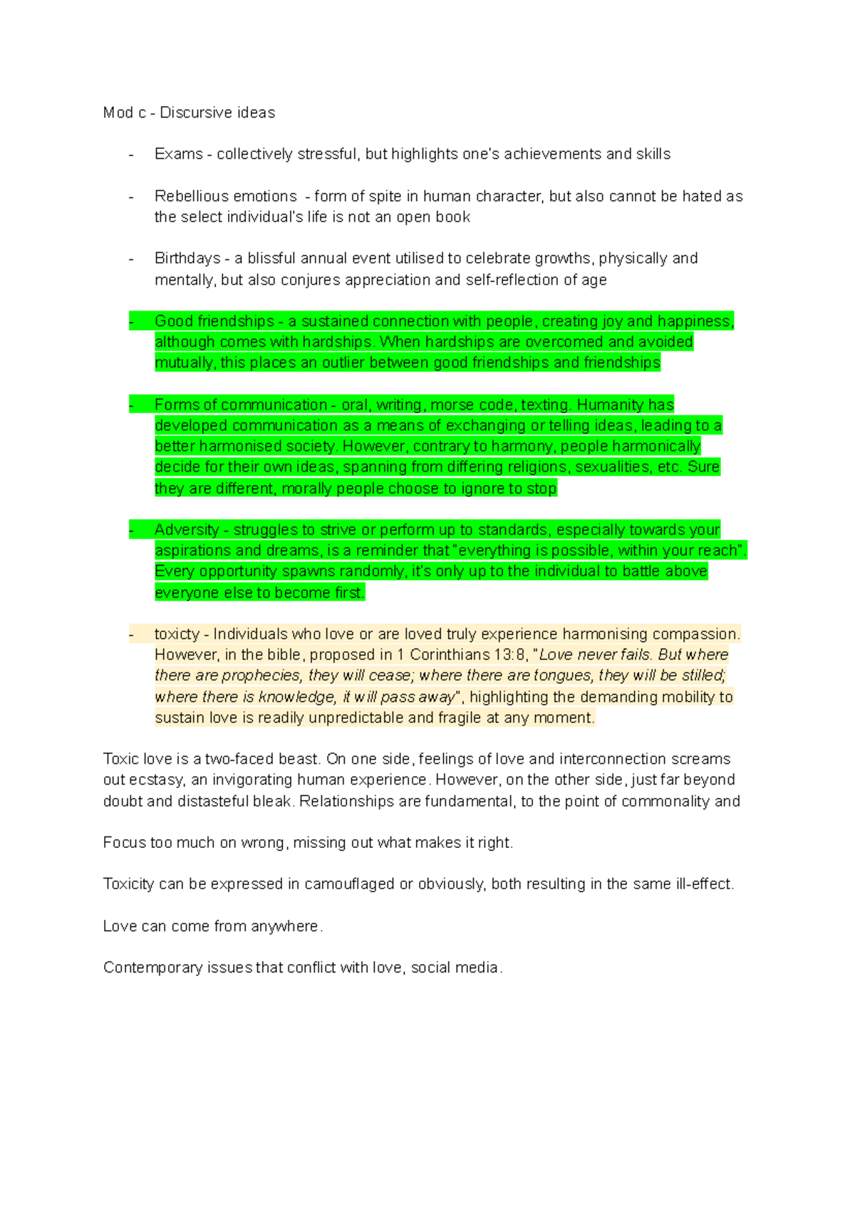 mod c discursive ideas or themes - Mod c - Discursive ideas - Exams ...