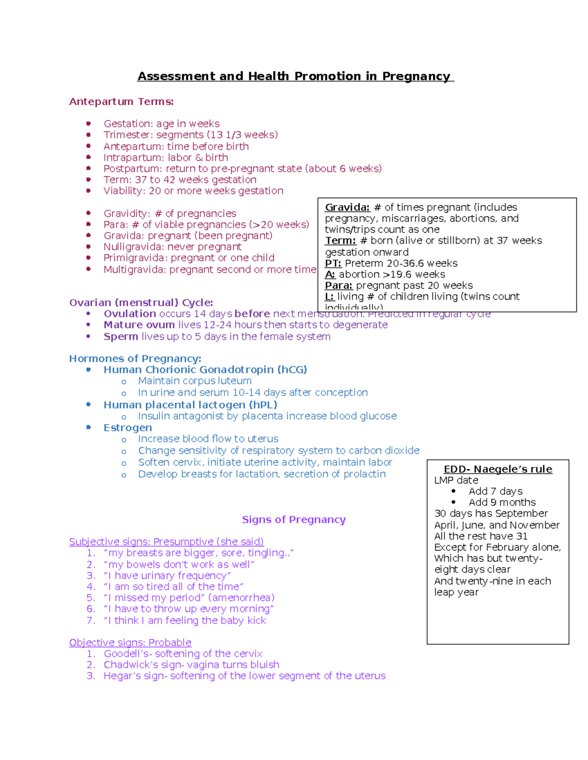 Assessment and Health Promotion in Pregnancy (NUR 220) - Studocu