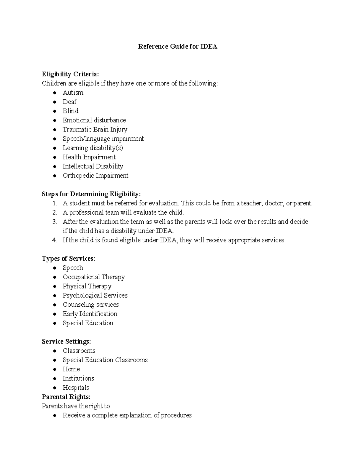 IDEA Eligibility Criteria Reference Guide: Key Steps & Services - Studocu