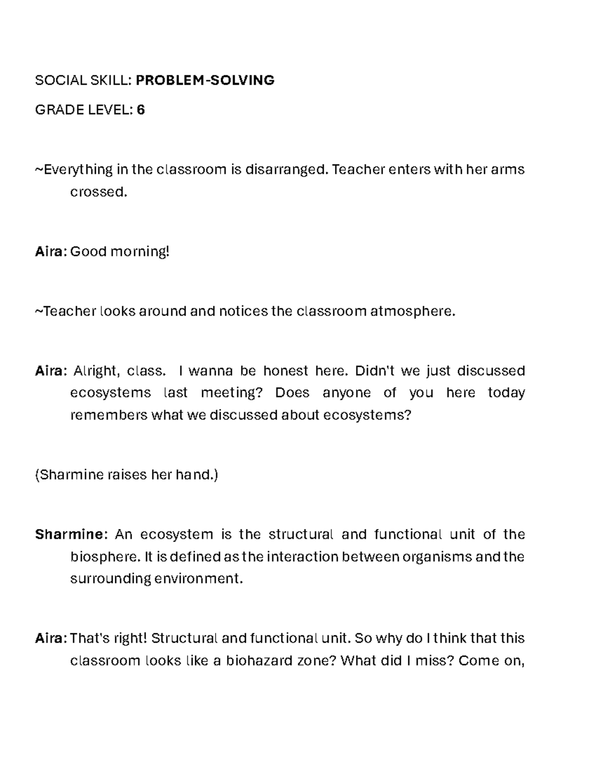 Educ158script - Script for Social Literacy - SOCIAL SKILL: PROBLEM ...