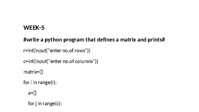 Python Programming Manual: Matrix Operations & Module Creation - Studocu