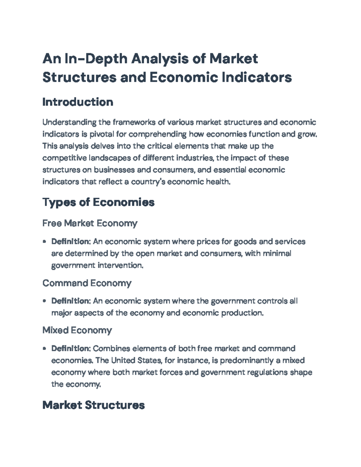 Economic Structures and Indicators Analysis: Key Concepts and Dynamics ...