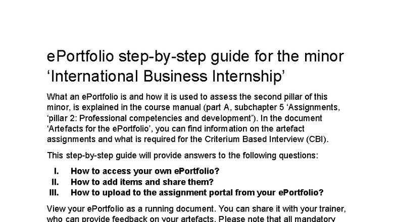 Step-by-Step Guide to ePortfolio for IBI Minor - Studeersnel