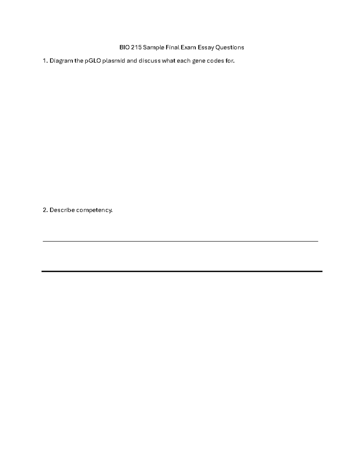 BIO 215 Sample Final Exam Essay Questions - BIO 215 Sample Final Exam ...