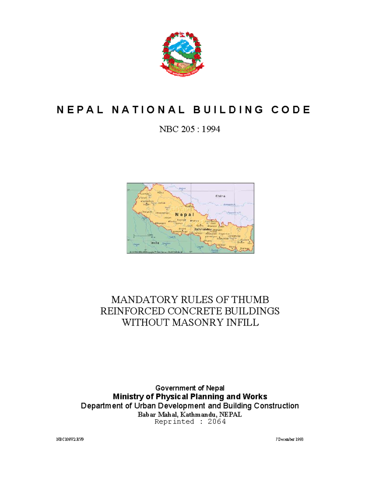 NBC 205: 1994 Mandatory Rules for Reinforced Concrete Buildings in ...