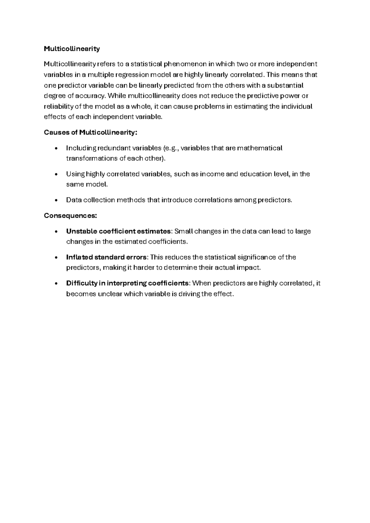 Multicollinearity in Regression Analysis: Causes and Consequences - Studocu